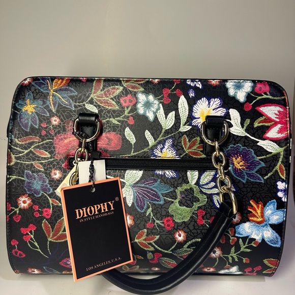 Diophy | Bags | Diophy Black And Blue Floral Totebrand New | Poshmark